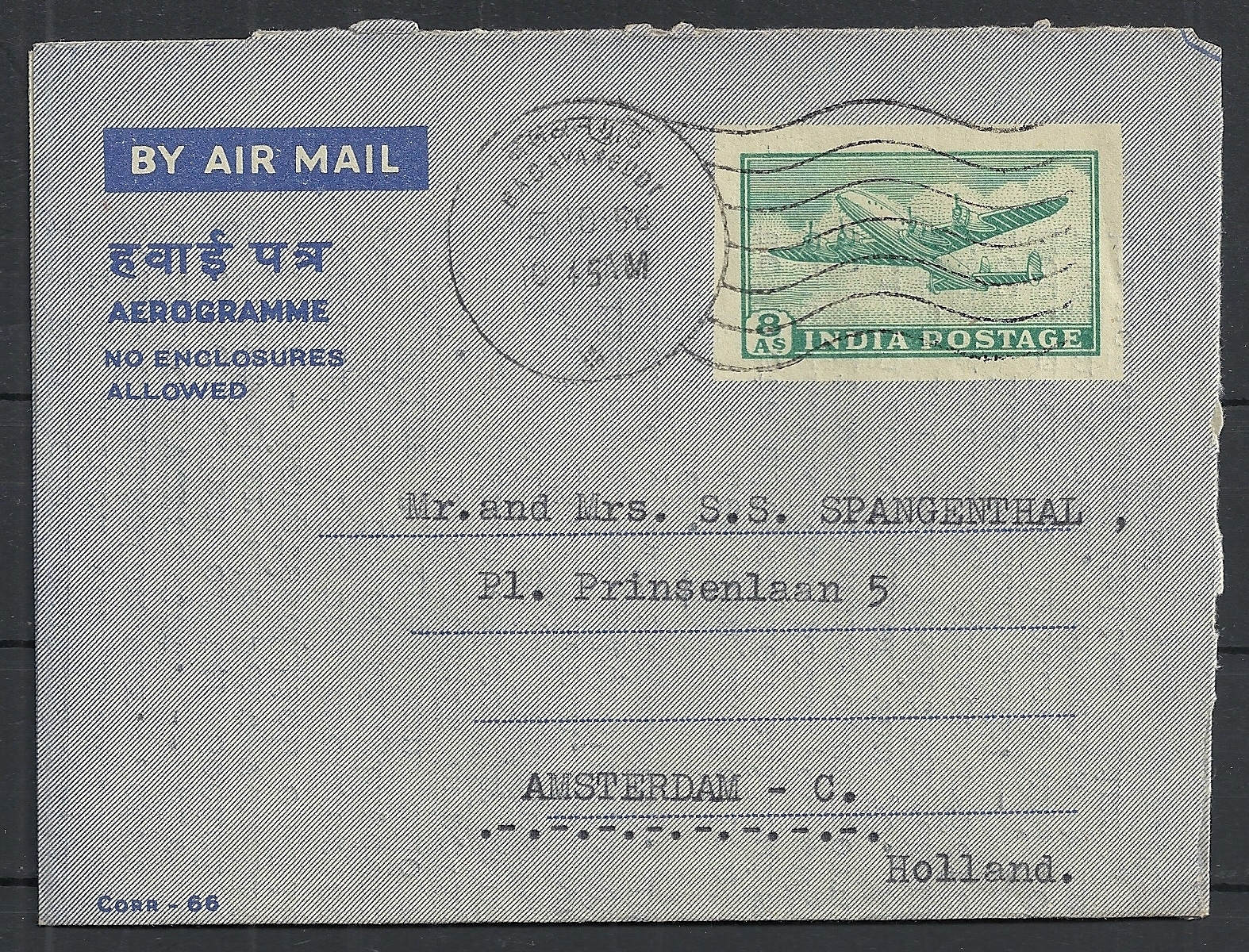 India 1956 8as Aerogramme Bangalore to Amsterdam | eBay