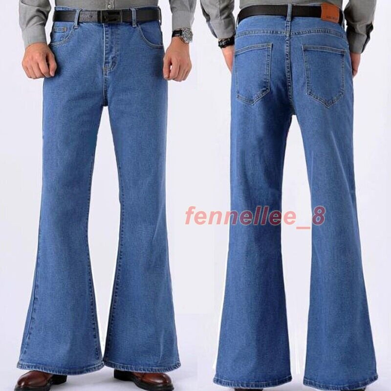 Men Bell Bottom Jeans Flared Denim Pants Retro 60s 70s Trousers Slim ...