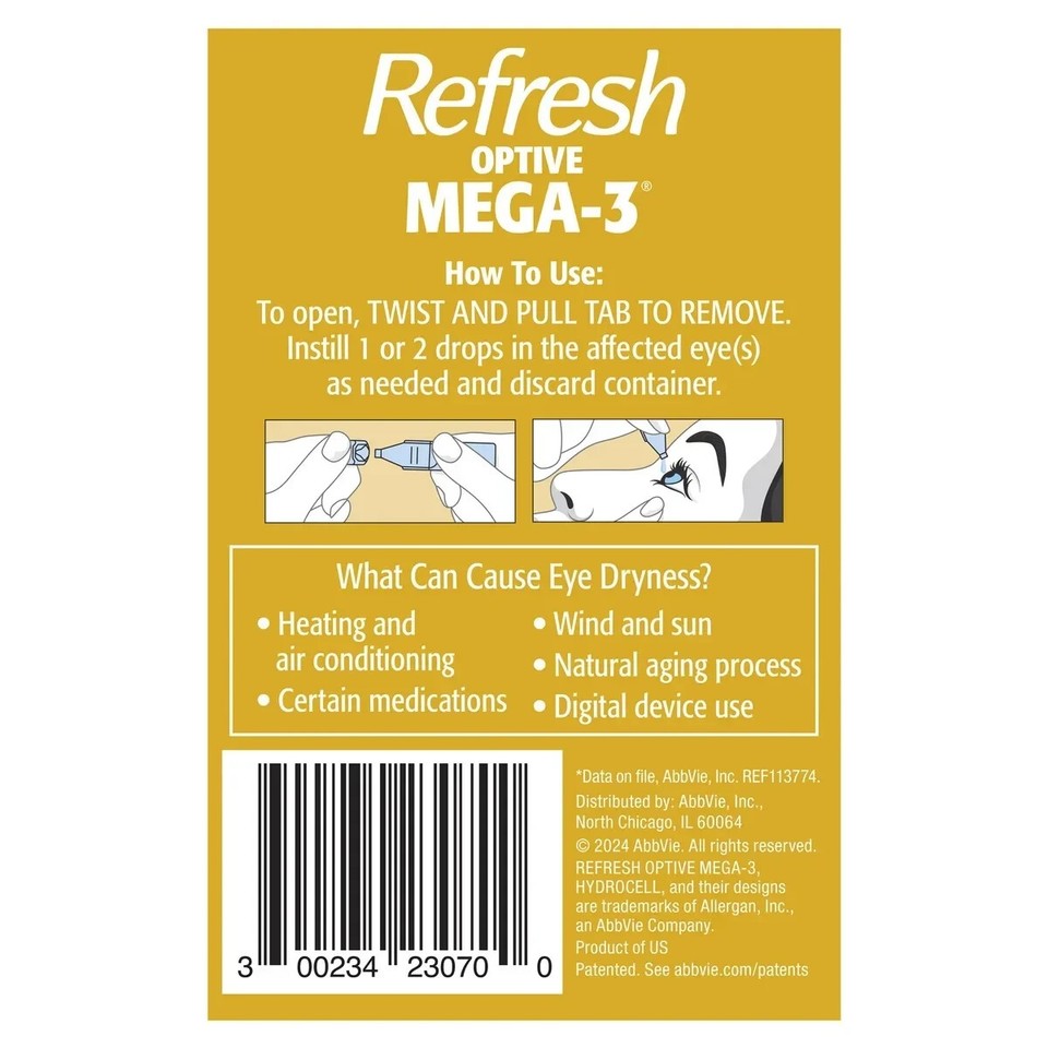 Refresh Optive MEGA-3 Preservative-Free Lubricating Eye Drop, 70 Vials ...