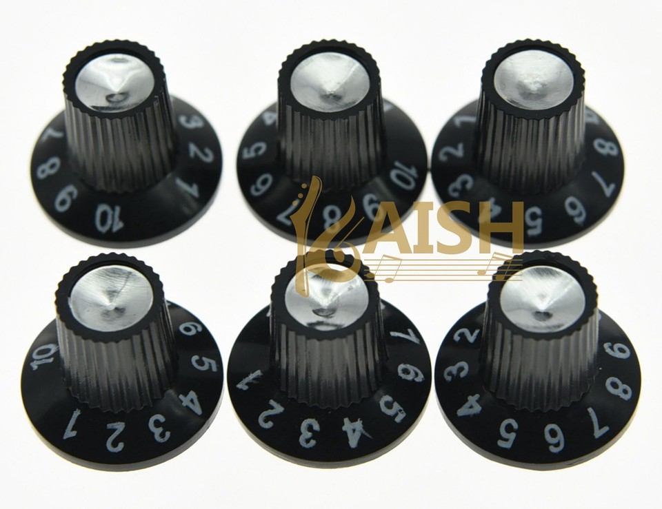 12pcs Guitar AMP Knob Amplifier Skirted Knobs Black w/ Silver Cap for ...