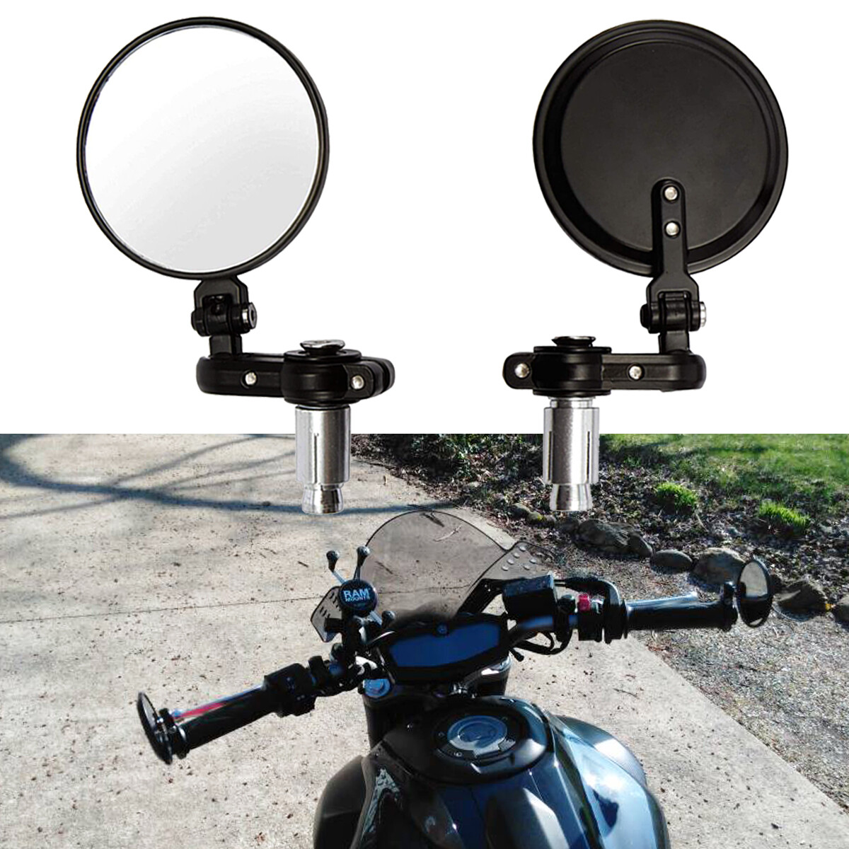 7/8" Foldable Motorcycle Bar End Mirrors Round Black For Yamaha FZ MT ...