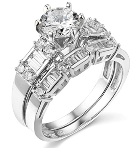 3CT Lab Created Diamond Engagement Ring Wedding Bridal Set 14K White ...