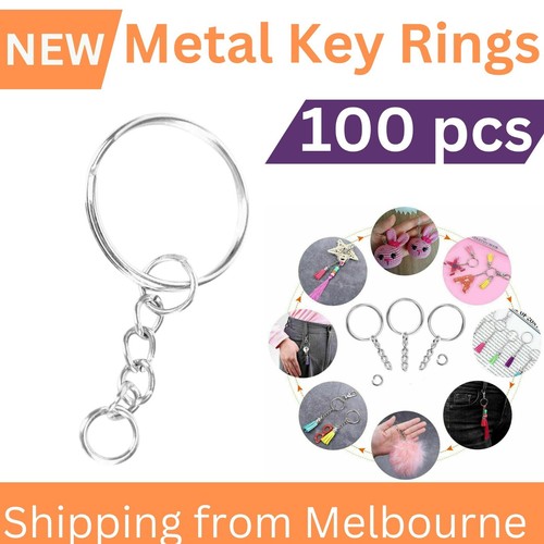 100 Pcs Bulk Split Metal Key Rings Keyring Blanks With Link Chains For ...