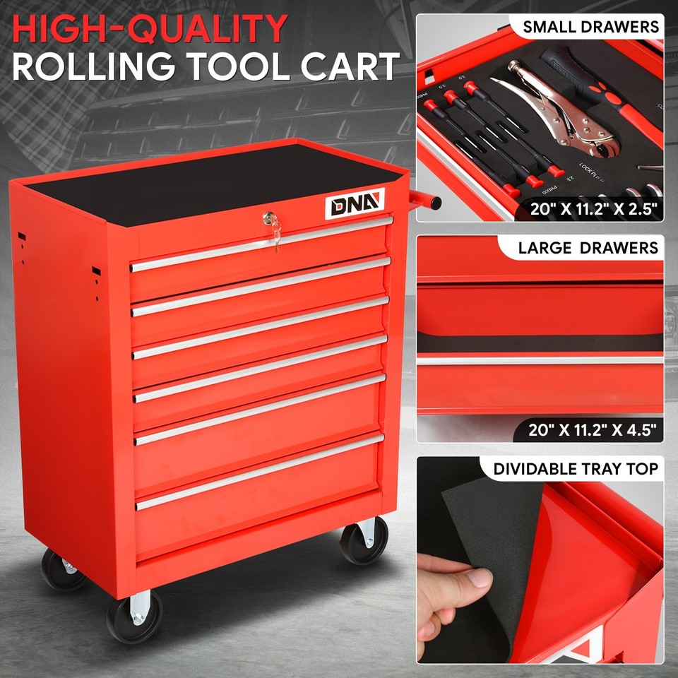 6-Drawer Rolling Tool Trolley Chest Storage Cabinet w/ 79Pcs Hand Tools ...