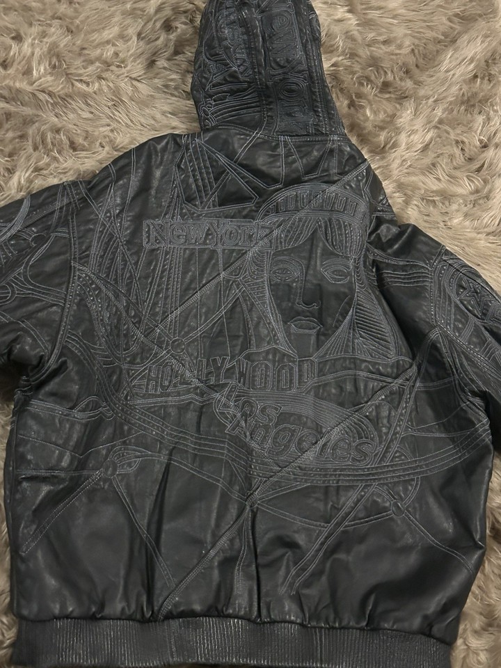 Max Men’s Real Leather Jacket 5X Embossed Puffer Fur Hood Streetwear ...