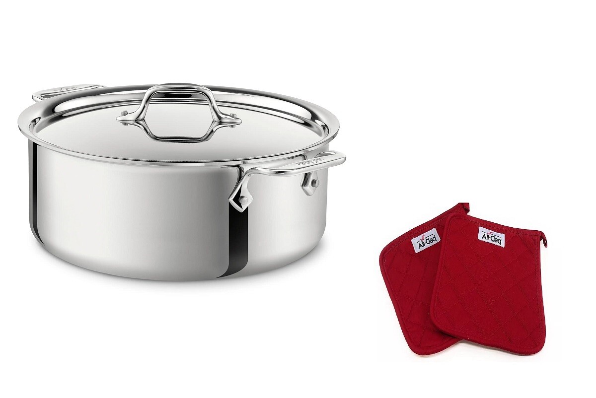 All-Clad D3 Stainless Steel 6 qt Soup Pot with All-clad Pot Holders ...