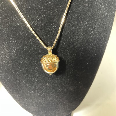 Beautiful Acorn Necklace 16” Chain With 1” Acorn With Orange Gems | eBay