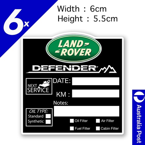 Land Rover Defender Oil Change Service Reminder x6 Pack , Car, Utes ...