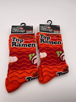 2 Pairs Nissin Top Ramen Print Novelty Crew Socks - Men’s Size 6-12 | eBay