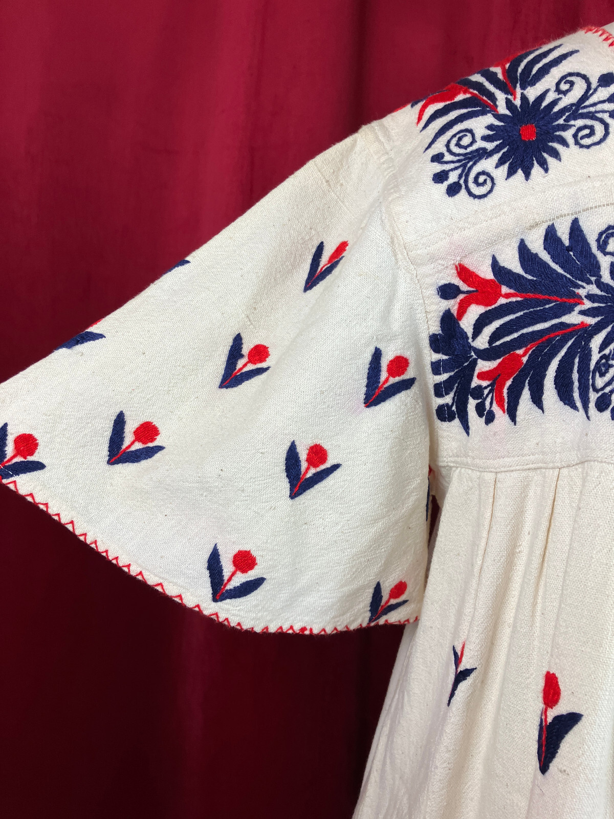 1970s Folklore by Olga Fisch Hand Embroidered Dress 7… - Gem
