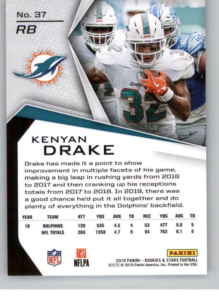 Kenyan Drake 2019 Panini Rookies and Stars #37 Dolphins | eBay