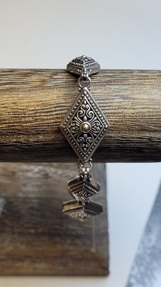 Signed PG .925 Sterling Silver & 18K Yellow Gold Panel Bracelet | eBay