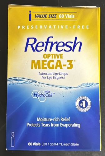 Refresh Optive Mega-3 Lubricant Eye Drops - 60 Vials; Exp.07/2025+ (O2 ...