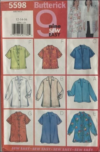 BUTTERICK 5598 MISSES' SIZE 12-16 SHIRTS SEWING PATTERN ©1998 | eBay