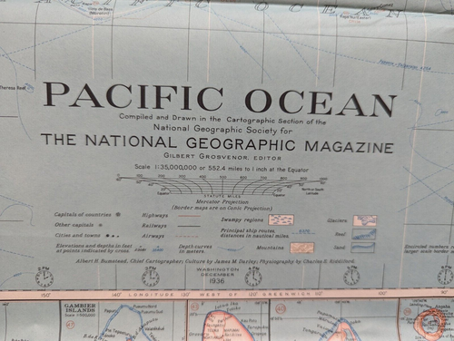 National Geographic 1936 MAP of PACIFIC OCEAN 31" BY 39" | eBay