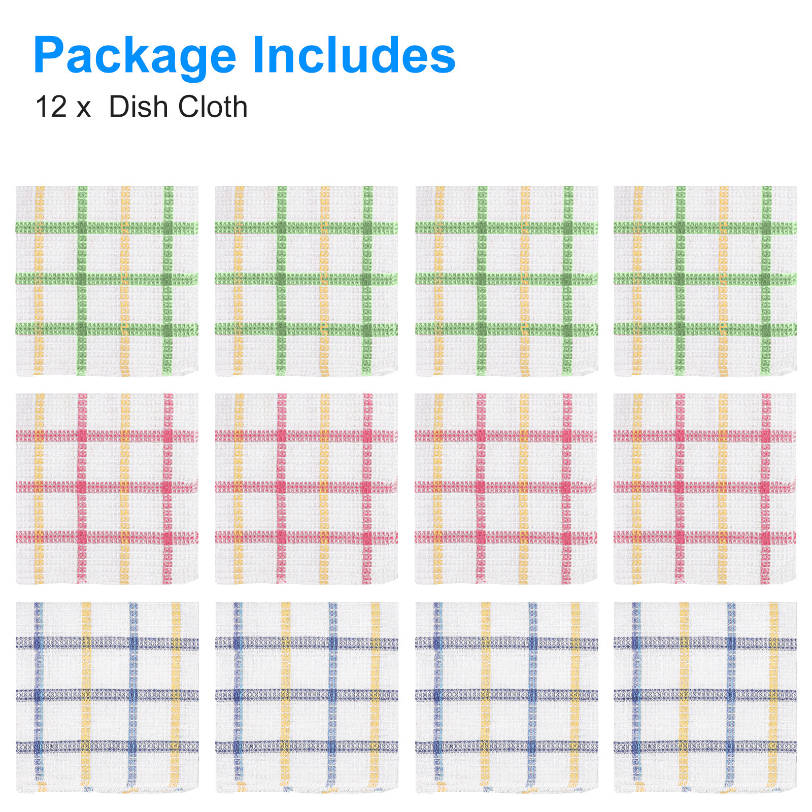 12Pcs Kitchen Dish Cloths Cotton Super Cleaning Absorbent Towel Washing ...