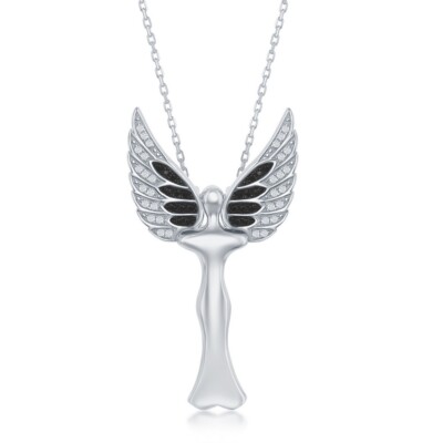 Sterling Silver CZ Angel Pendant W/Movable Wings - Rhodum Plated | eBay