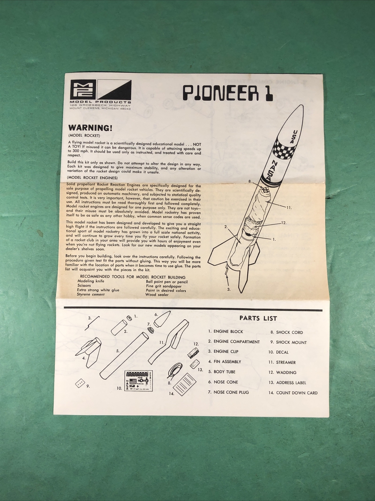 Vintage MPC | Pioneer 1 Model Rocket Original Instructions ONLY | eBay