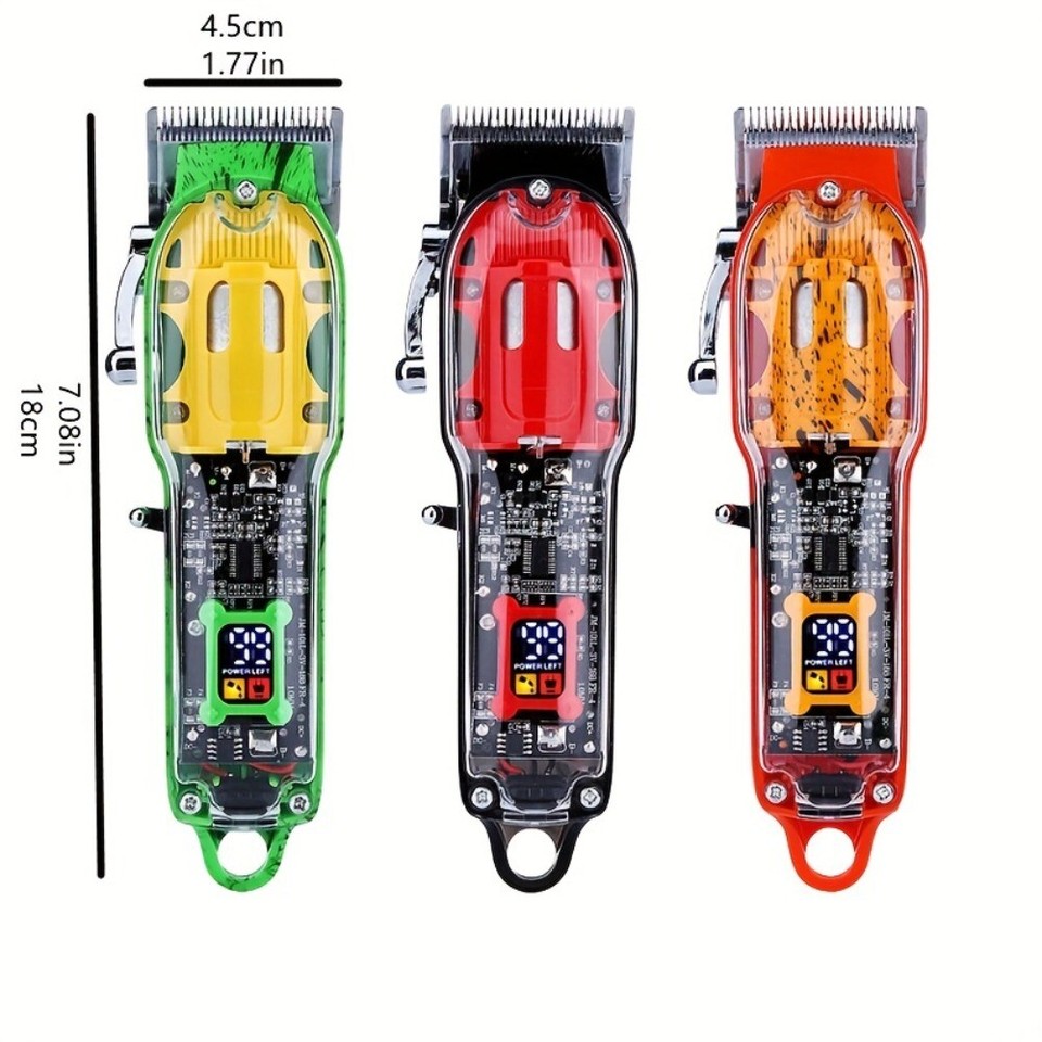 Professional Cordless Electric Transparent Hair Clipper for Men with ...