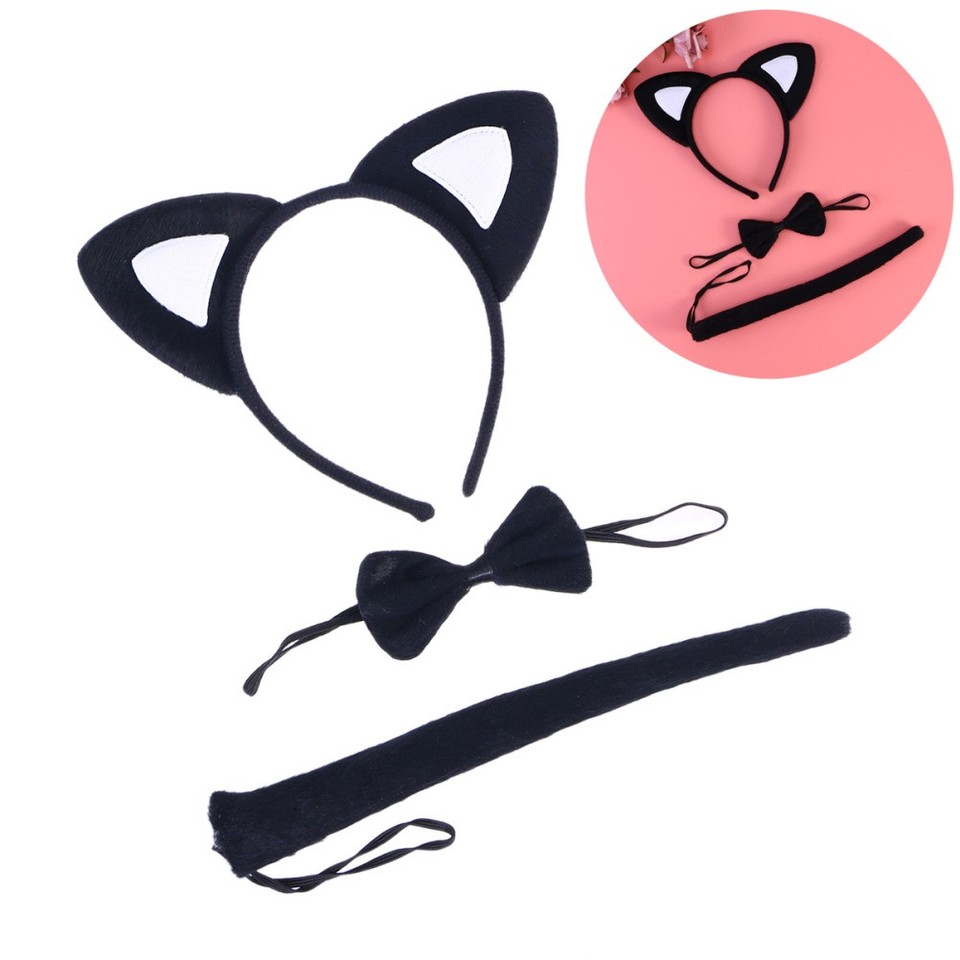 3Pcs Kids Cat Ears Headband Bow Ties Tail Set Party Cosplay Costume ...