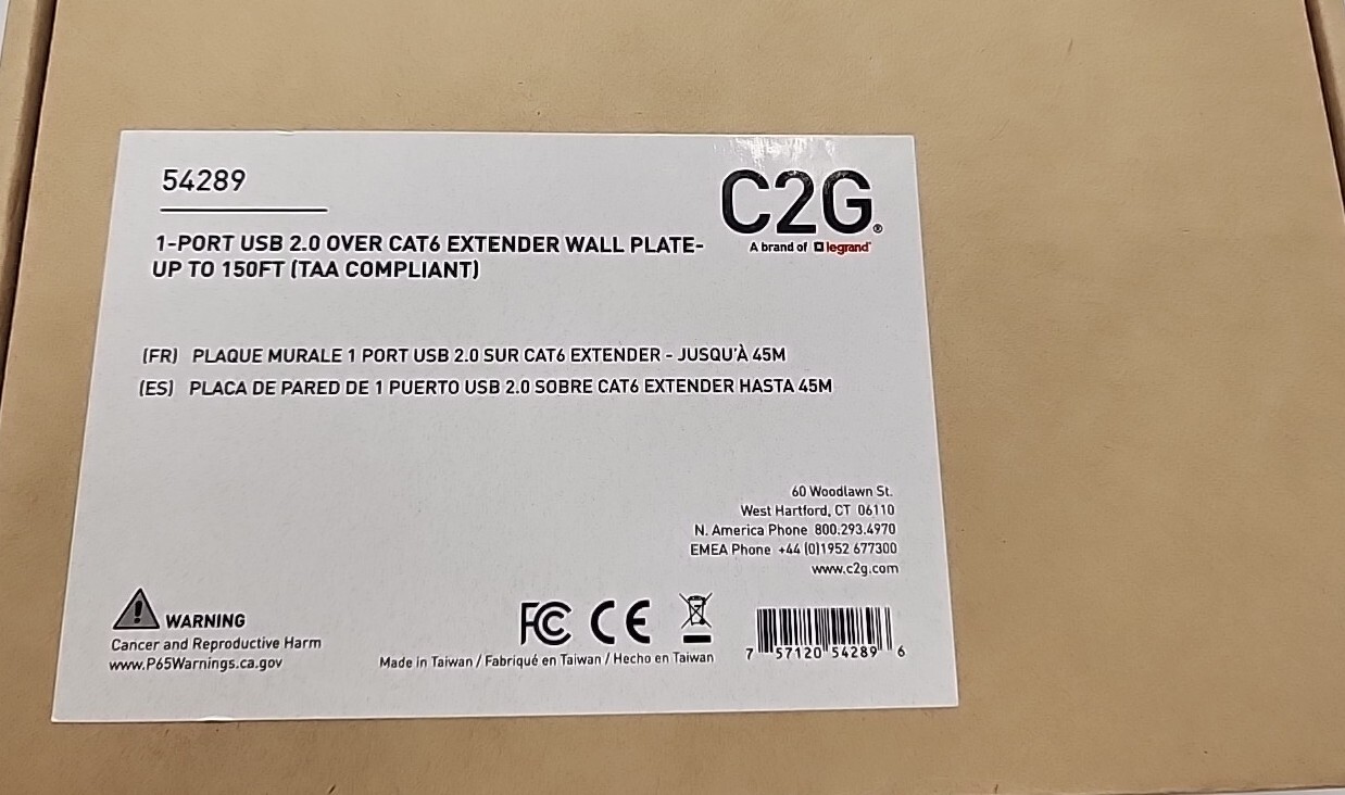 C2G 54289, 1-Port USB 2.0 Over Cat6 Wall Plate to Box Extender - up to ...