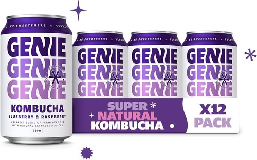 GENIE LIVING DRINKS Blueberry & Raspberry Kombucha drink 12 x 330ml bb ...