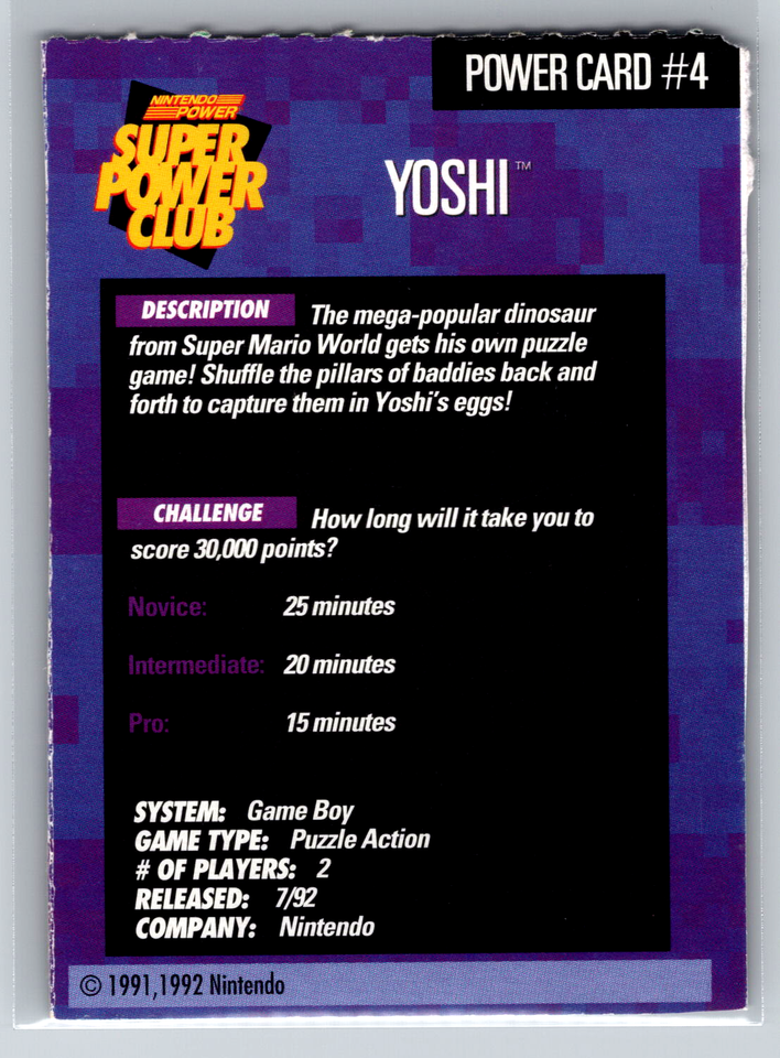 Yoshi Nintendo Super Power Club Magazine Card #4 Perforated | eBay