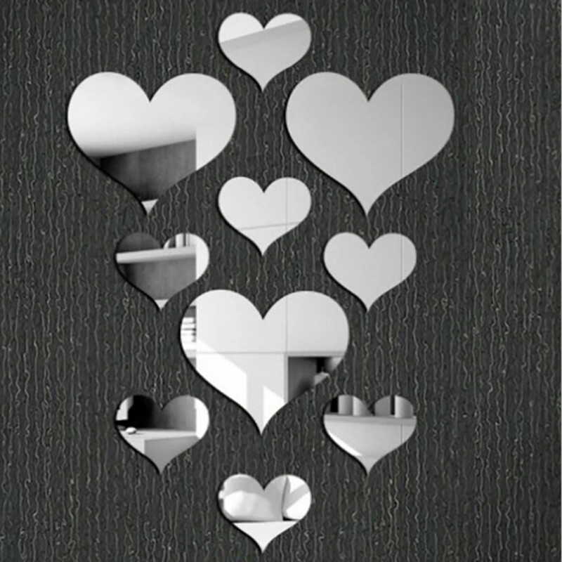 10Pcs/Set Durable Love Heart Stickers Wall Sticker Mirror Mural 3D ...