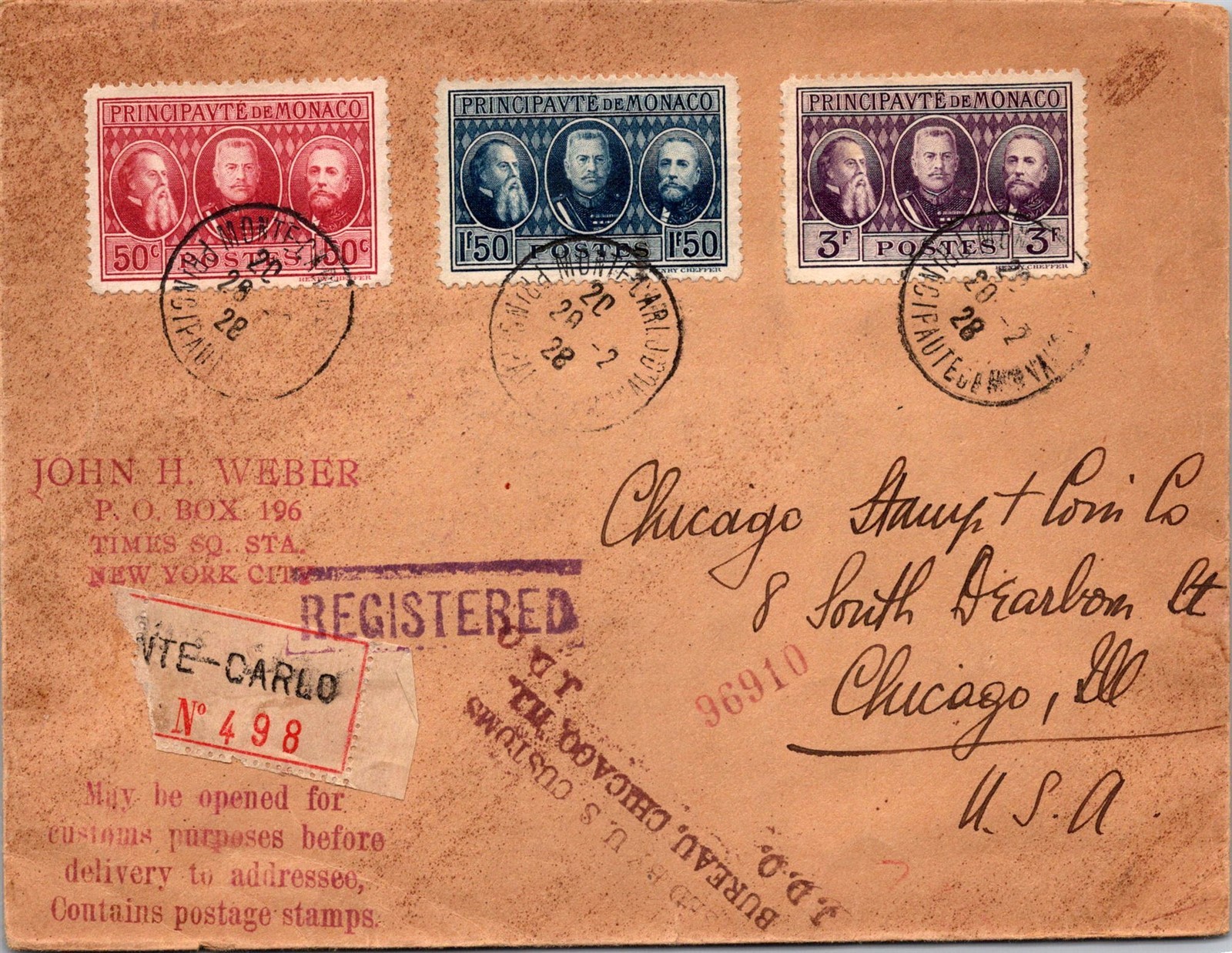 BH GOLDPATH: Monaco cover 1928 to USA registered BH012_P31 | eBay