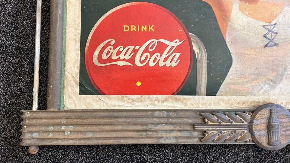 1930’s Coca-Cola Cardboard Sign Original Wooden Frame Embossed Badge ...