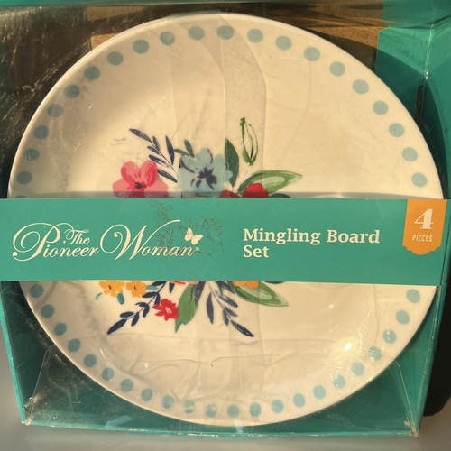 New Pioneer Woman Mingling Board Set Appetizer Plates Holds Wine Glass ...