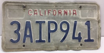 VINTAGE CALIFORNIA LICENSE PLATE Red/white & BLUE LETTERS~3AIP941~Free ...