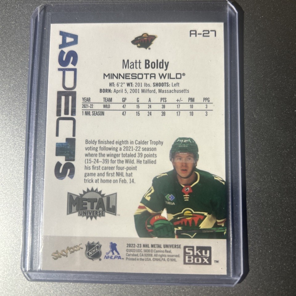 MATT BOLDY RC - 'Aspects' - 2022-23 Skybox Metal Universe NHL Insert #A ...