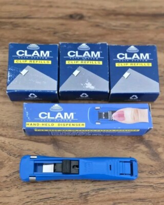 Vintage CLAM Clip Systems Hand Held Clip Dispenser & Clip Refill Boxes ...
