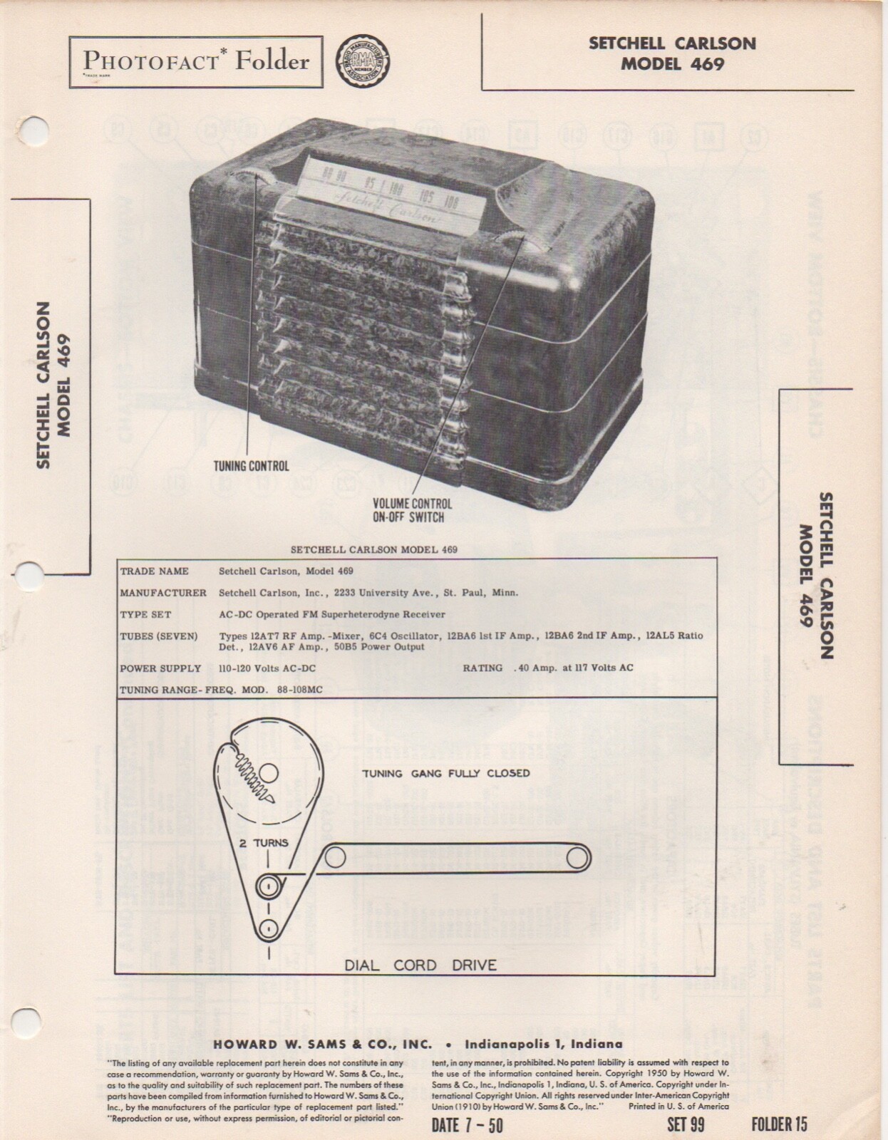 1950 SETCHELL CARLSON 469 RADIO SERVICE MANUAL REPAIR PHOTOFACT | eBay