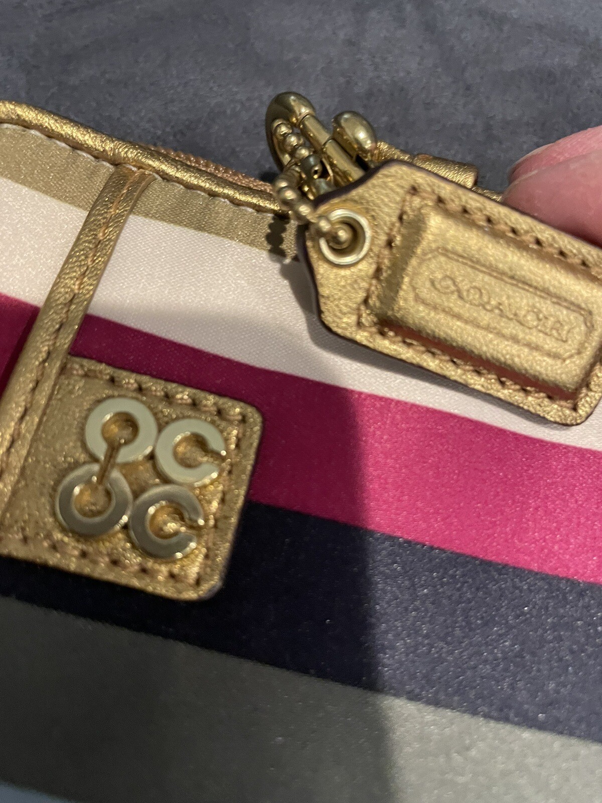 Coach Legacy Wristlet Wallet Multicolor Satin Stripe Clutch Gold ...