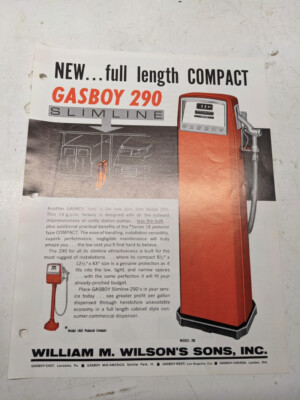GASBOY PUMP DEALER SALES BROCHURE ADVERTISMENT MODEL 290 SLIMLINE 1850 ...