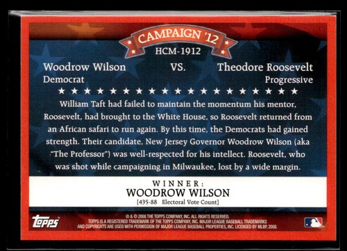 Woodrow Wilson / Theodore Roosevelt - 2008 Topps Historical Campaign ...