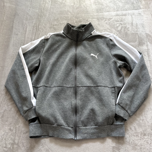 Puma Track Jacket Men’s Sz M Heather Gray White Stripe Full-Zip ...