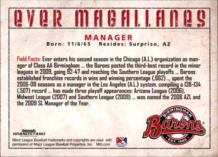 2010 Birmingham Barons Grandstand #13 Ever Magallanes Surprise Arizona ...