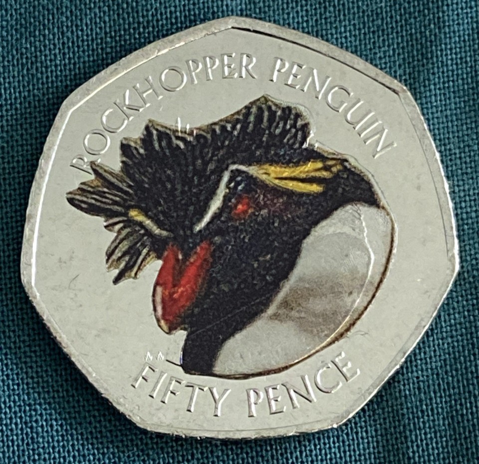 Duo Penguin 🐧 Set 2021 2 X UNC 50p Coins Falkland 🇫🇰 Decal Sticker Xmas ...