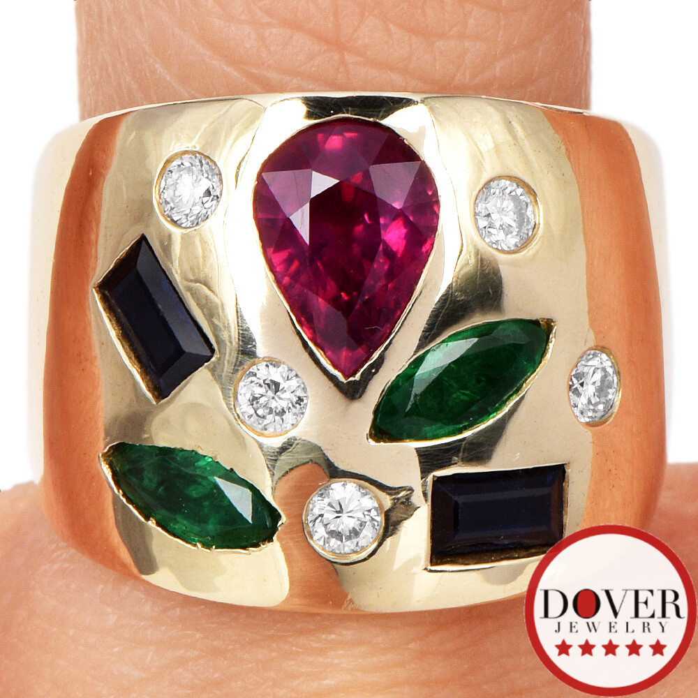 Estate Diamond 1.78ct Ruby Emerald 14K Gold Flush Set… - Gem