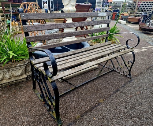 Vintage Cast Iron Bench with Wooden Seat | eBay UK
