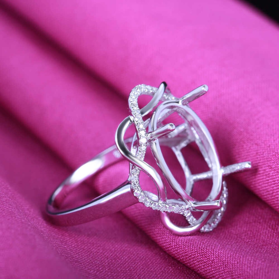 Natural Diamond Engagement Wedding Semi Mount Ring 16x12mm Oval Cut 925 ...