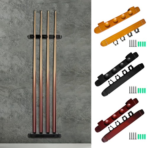Pool Cue Rack 4 Cue Clips Hardwood Wall-Mounted Billiard Pool Cue Rack ...