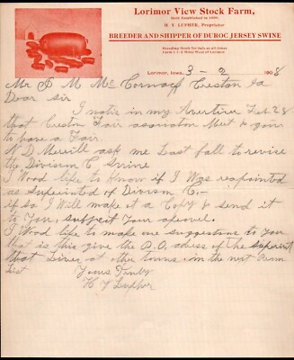 1908 Iowa - Lorimor View Stock Farm - Breeding & Shipper of Swine ...