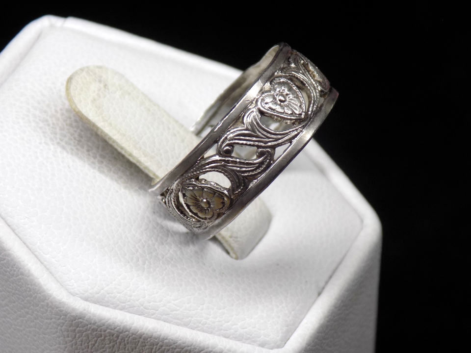 Vintage Uncas Band Ring 925 Sterling Silver Heart Filigree Cut-out Size ...