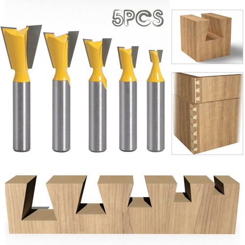 5PCS Dovetail Cutter 8mm Shank Dovetail Router Bit Slotting Cutter ...