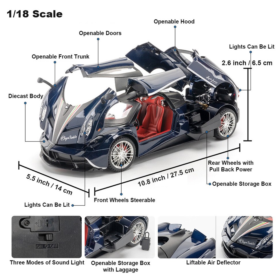 1/18 Pagani Huarya Roadster Diecast Model Car Toy Collectible Sound ...