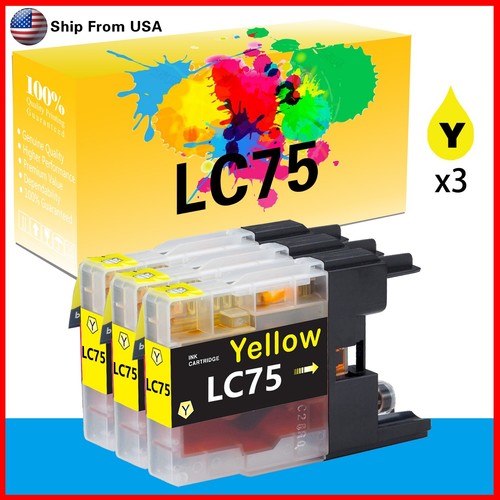3PK LC-75 LC75 Ink Cartridge for MFC-J6710DW MFC-J625DW Printer (Yellow ...